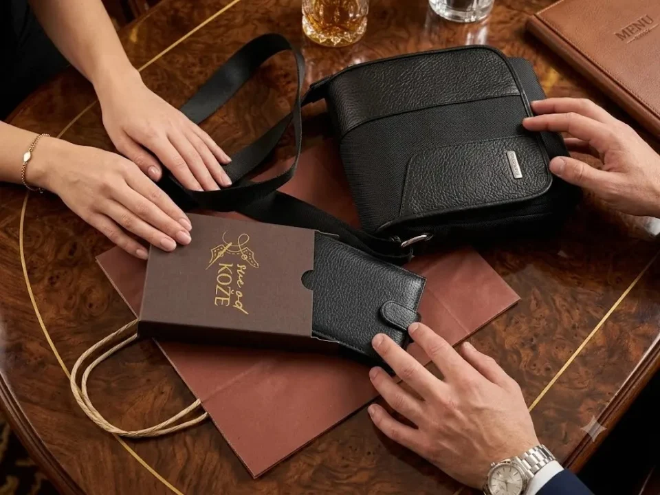 Muški kožni poklon set – torbica na preklop i novčanik
