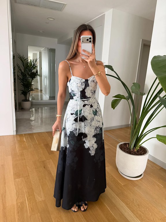 FLORAL BUSTIER DRESS - BLACK & WHITE