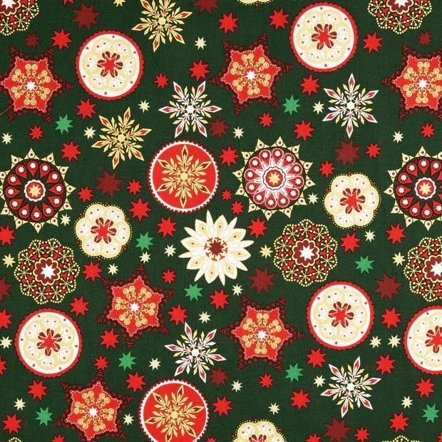 Puplin Božićni ornamenti | metalik | zelena | 100%CO