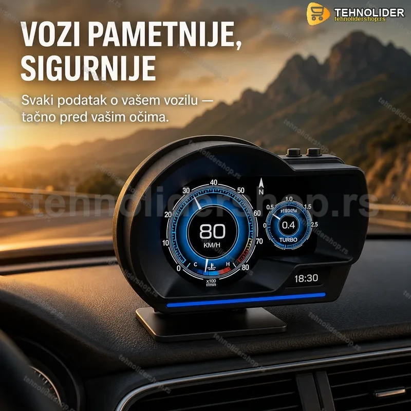 HUD displej za auto OBD2 i GPS sa alarmom brzine P6