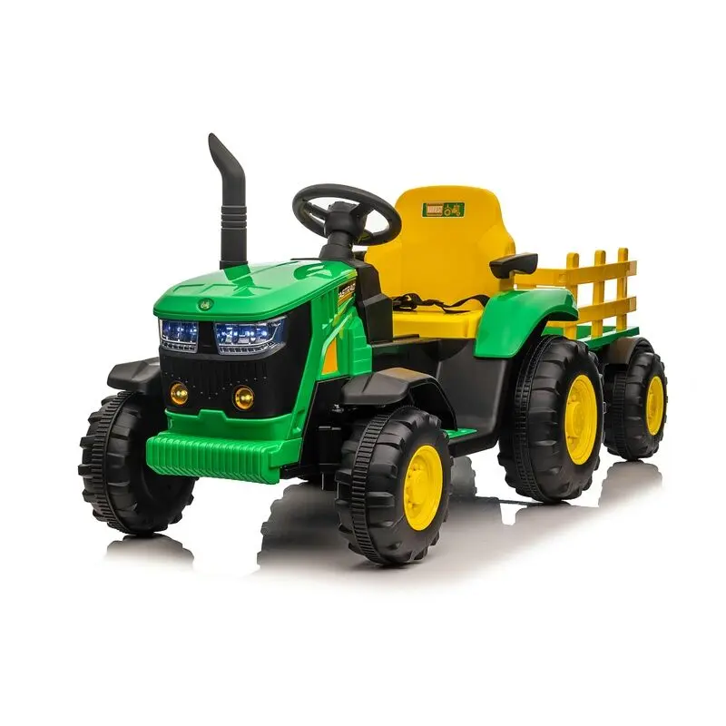 Premium Stil Traktor na akmulator sa prikolicom za decu, 12V, Zeleni