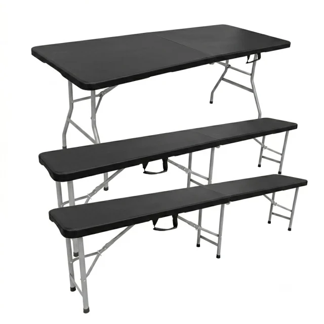 Pivski set sto i dve klupe 180cm na rasklapanje – crni