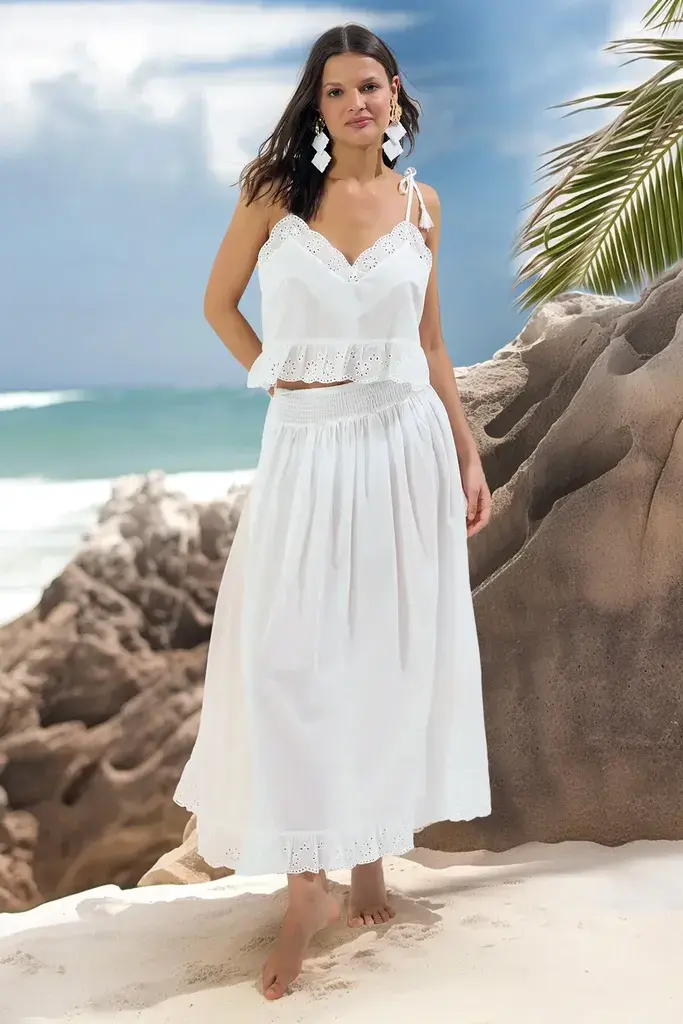 Trendyol Milla Ženski komplet bluza i suknja Tbess25Au00042, Krem