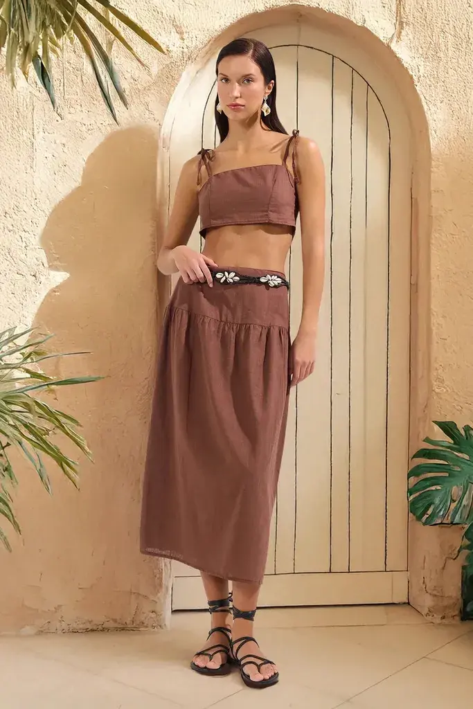 Trendyol Milla Ženski komplet bluza i suknja Tbess25Au00073, Braon