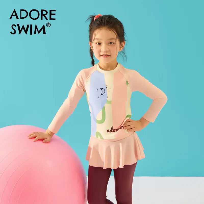 Adoreswim Dvodelni kupaći kostim za devojčice, Svetloroze