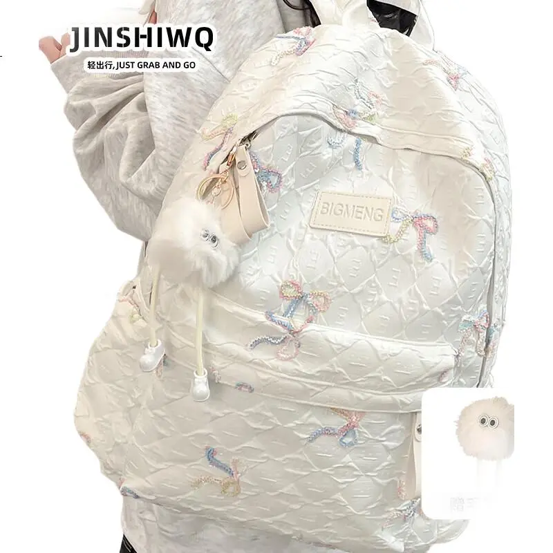 JINSHIWQ Ženski ranac sa priveskom, Beli