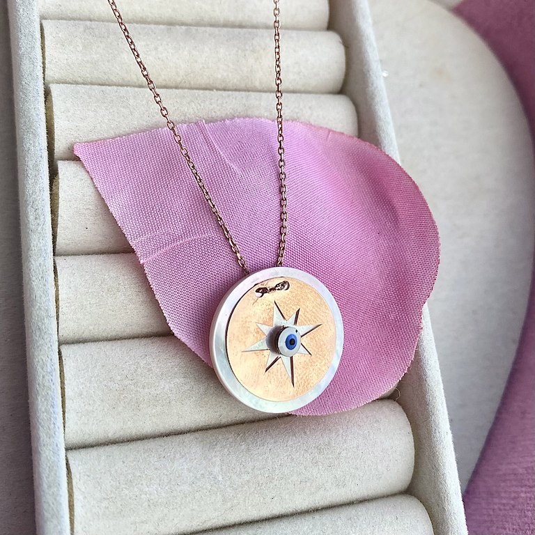Srebrna ogrlica „Eternal Compass“ sa sedefom i rose gold detaljima L219