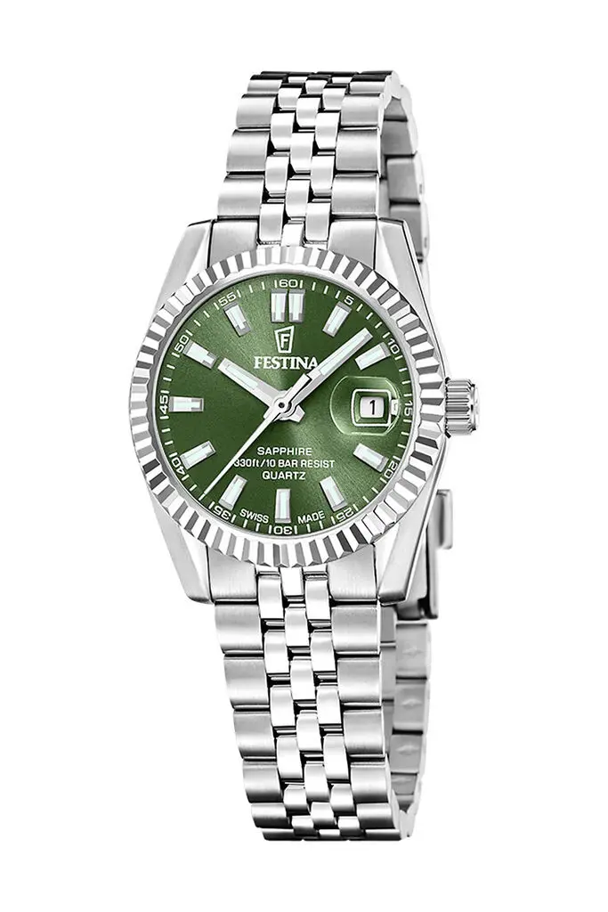 Festina Ženski kvarcni sat Swiss Made, Zeleno-srebrne boje