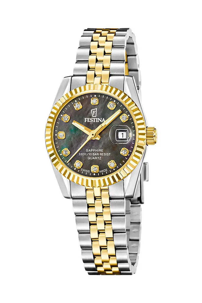 Festina Ženski kvarcni sat Swiss Made, Crno-srebrne boje