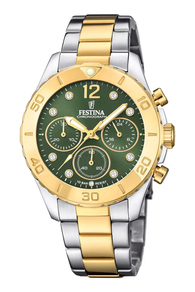 Festina Ženski hronograf sat sat, Zeleno-srebrne boje