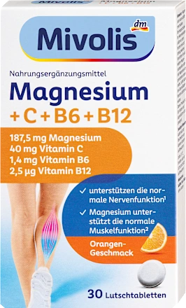 Mivolis
Pastile sa magnezijumom, vitaminom C + B6 + B12, sa zaslađivačem, ukus narandže, 30 kom
Dodatak ishrani