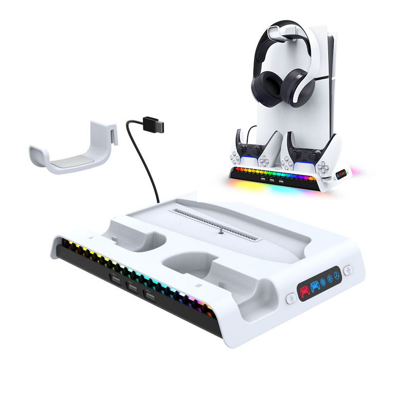 iPega PG-P5S006 vertikalni multifunkcionalni Drzac - PS5 slim/PRO RGB beli