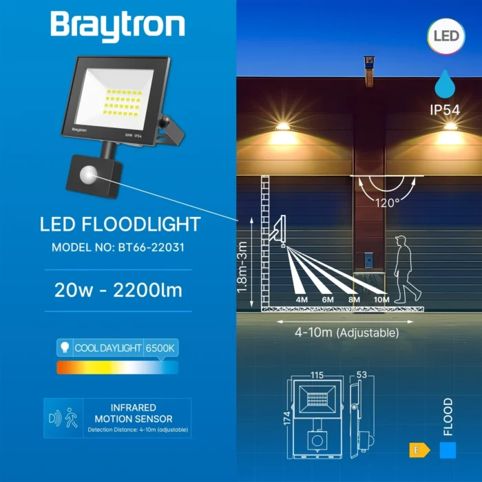 LED reflektor FC 20W crni 6500K IP54 sa senzorom