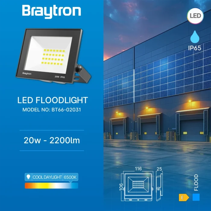LED reflektor FC 20W crni 6500K IP65