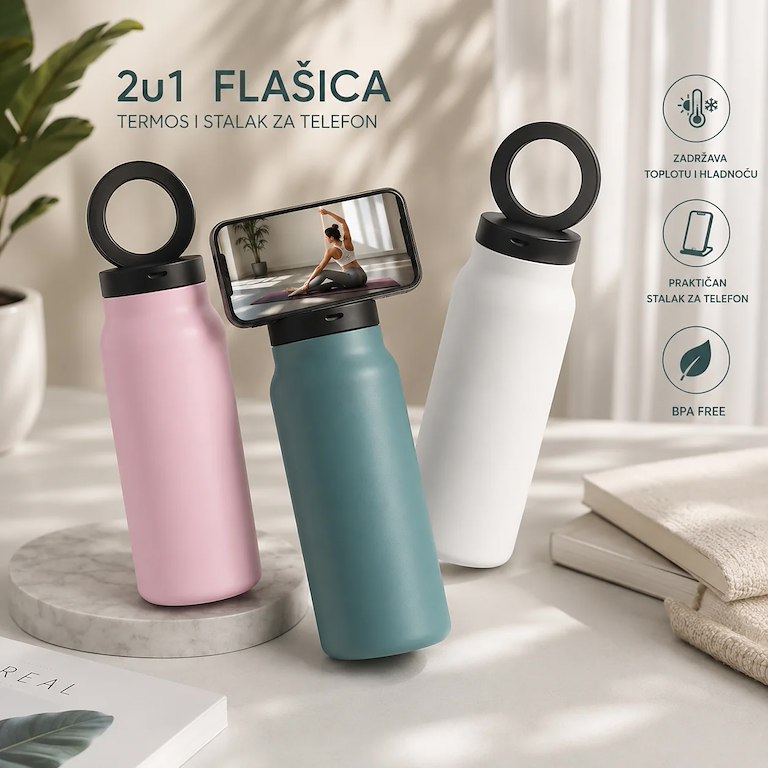 2u1 Termos Boca sa Stalkom za Mobilni Telefon – Inox Vakum Flašica