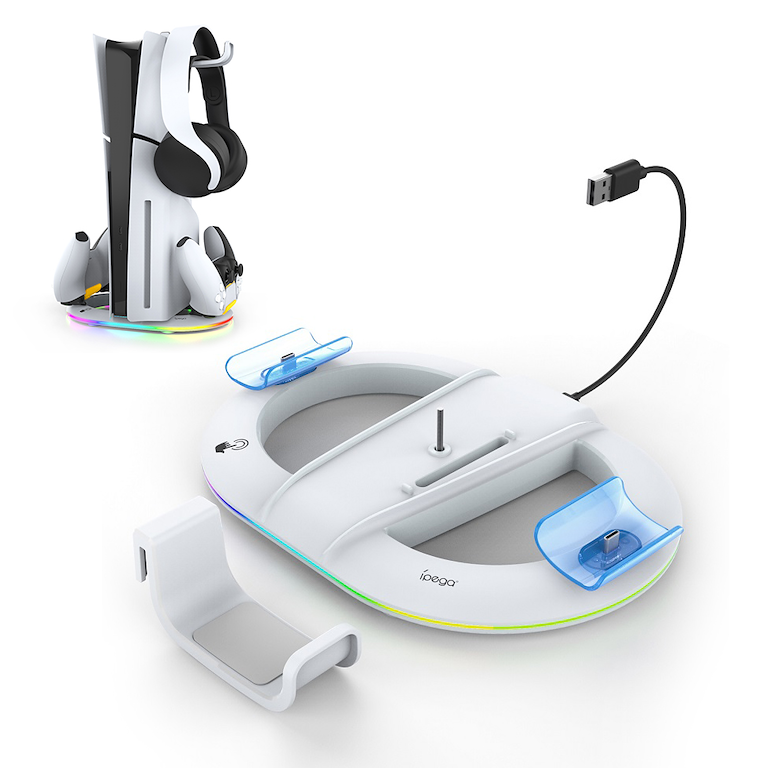 iPega PG-P5S045H vertikalni multifunkcionalni Drzac - PS5 slim/PRO RGB beli