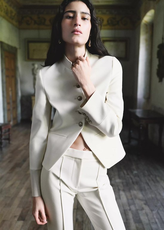 JACKET WITH JEWEL-BUTTON STRIP COLLAR