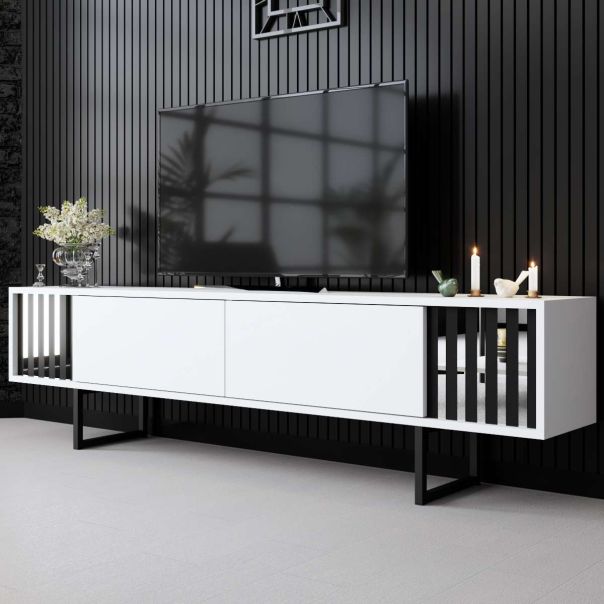 HANAH HOME TV komoda Chrome Line, bela/crna