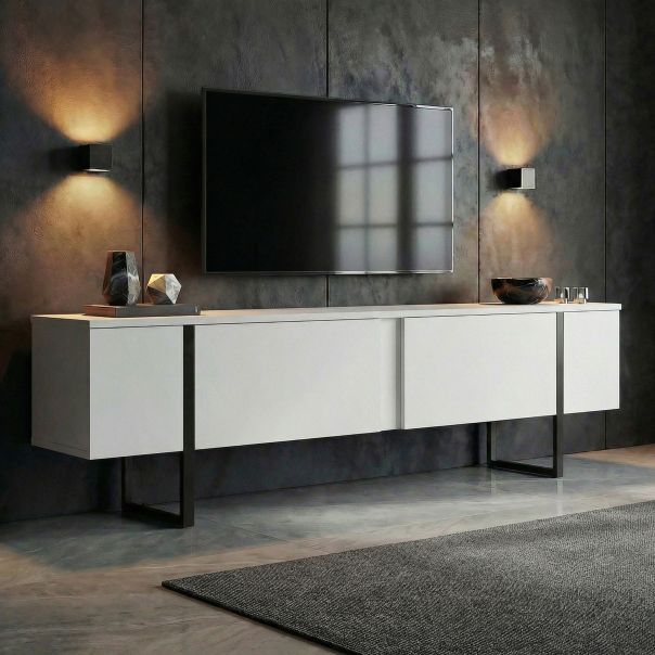 NORDURE TV komoda Onera, bela/crna
