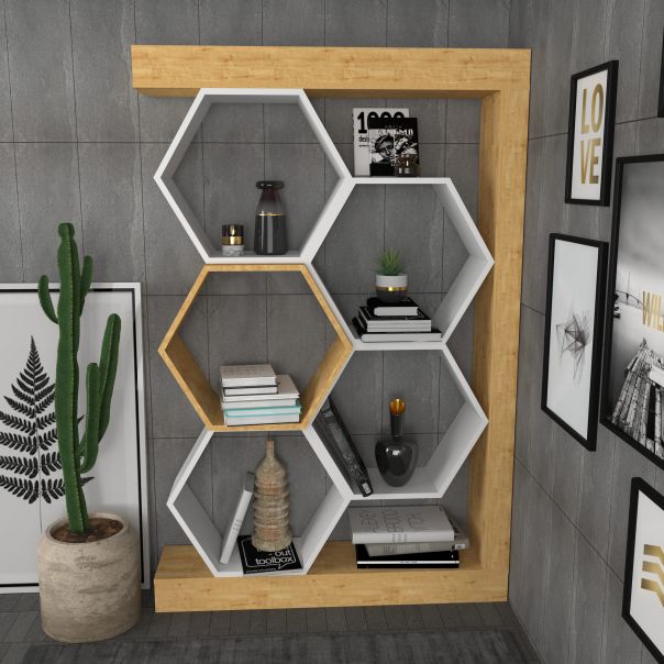 HANAH HOME Polica Artemis, svetlobraon/bela