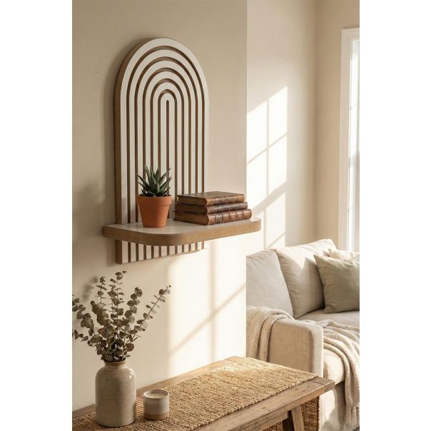 HANAH HOME Zidna polica Artmtkwll1D, bela/braon