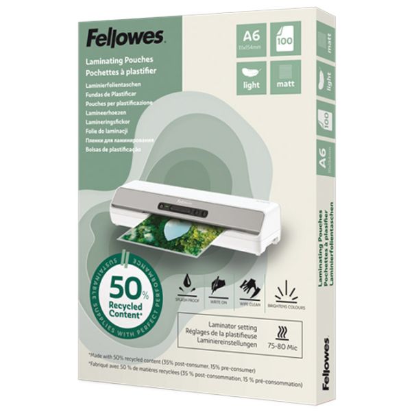 FELLOWES Folija za plastificiranje 80my A6 mat 50% reciklirani materijal pk100 100143438