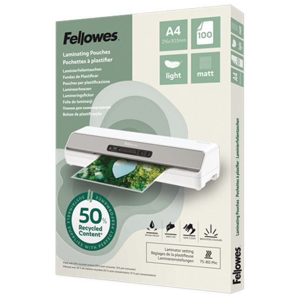 FELLOWES Folija za plastificiranje 80my A4 mat 50% reciklirani materijal pk100 100143435