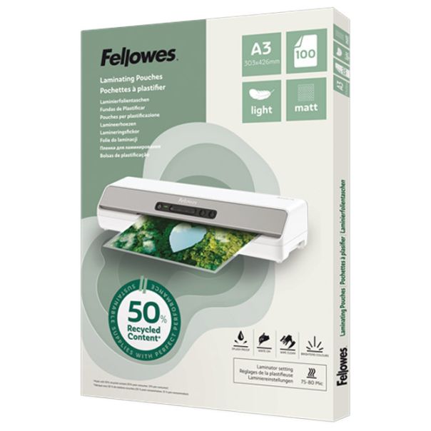 FELLOWES Folija za plastificiranje 80my A3 mat 50% reciklirani materijal pk100 100143436