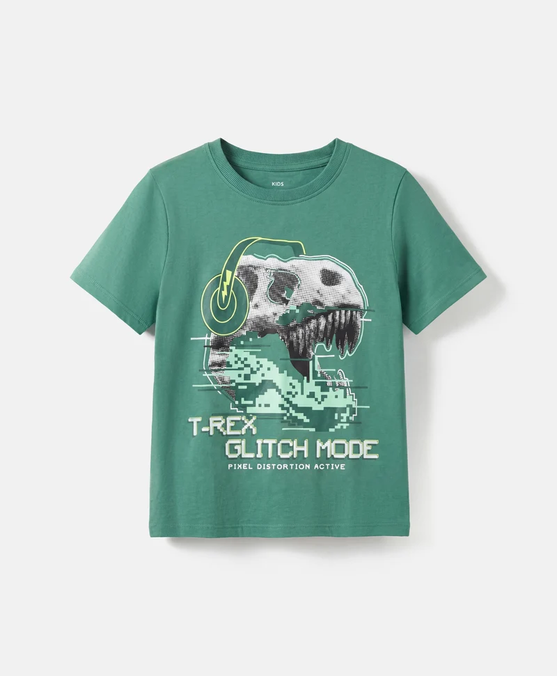 Zelena majica za dečake sa motivom dinosaurusa 100% pamuk