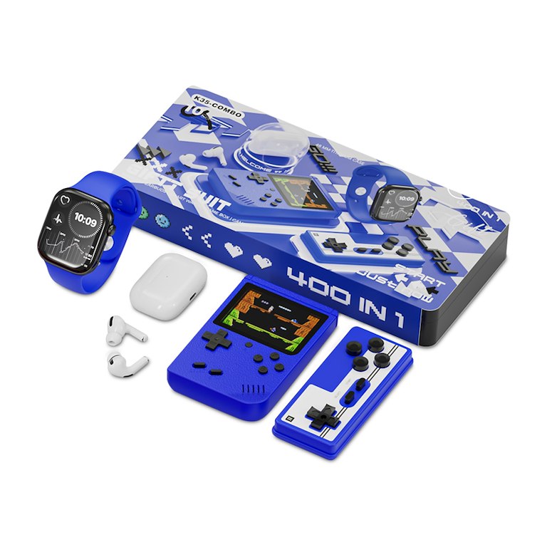 KARLER BASS K35-Combo set (smart watch, konzola sa kontrolorom, Slusalice AirPods Pro 2) plava