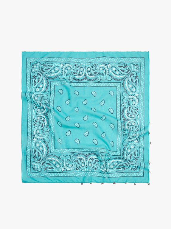 SQUARE PRINTED COTTON SCARF WITH CHARMS