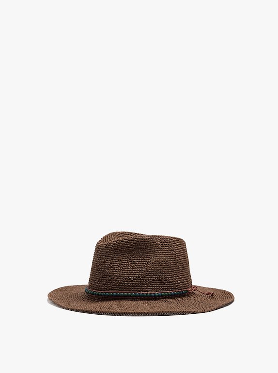 PAPER STRAW EFFECT HAT WITH BEADS BELT
