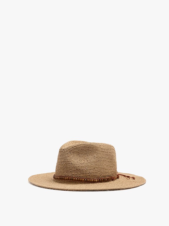PAPER STRAW EFFECT HAT WITH BEADS BELT