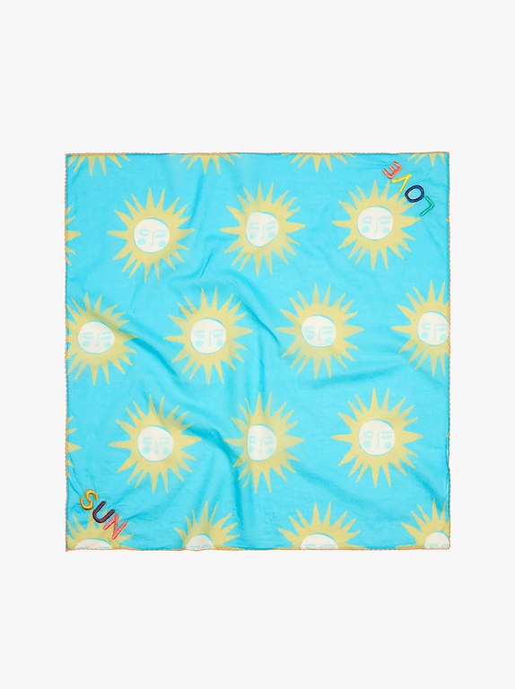 SQUARE SCARF PRINTED LOVE - SUN WITH 100% COTTON