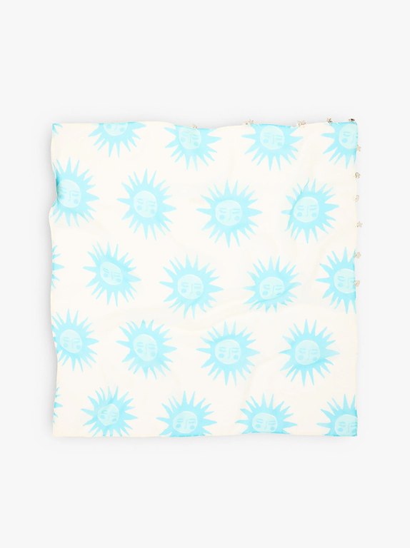 SQUARE PRINTED COTTON SCARF WITH CHARMS