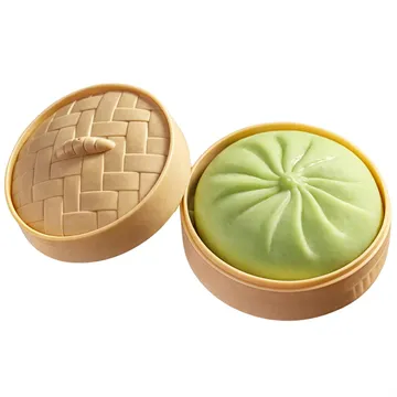 SOLID COLOR DUMPLING SQUISHY STRESS RELIEF TOY WITH STEAMER BOX - GREEN