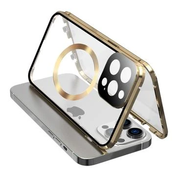 IPHONE 15 PRO MAX CASE DOUBLE SIDED HD TEMPERED GLASS PHONE COVER COMPATIBLE WITH MAGSAFE - GOLD
