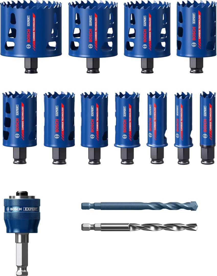 Bosch komplet EXPERT Tough Material testera za otvore od 20/22/25/32/35/40/44/51/60/64/76 mm, 14-delni set, 2608900447