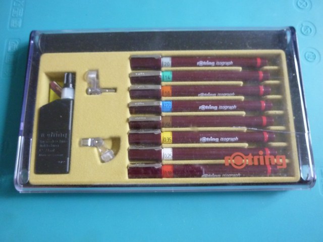 ROTRING Isograph - 8 rapidografa u plastičnoj kutiji
