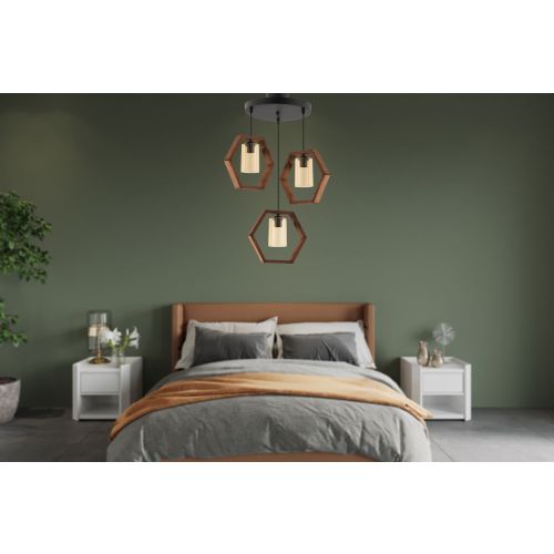 Hexagon Triple Dark B Glass Brown Black Chandelier