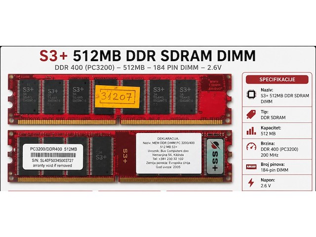 S3+ 512 MB DDR SDRAM DIMM