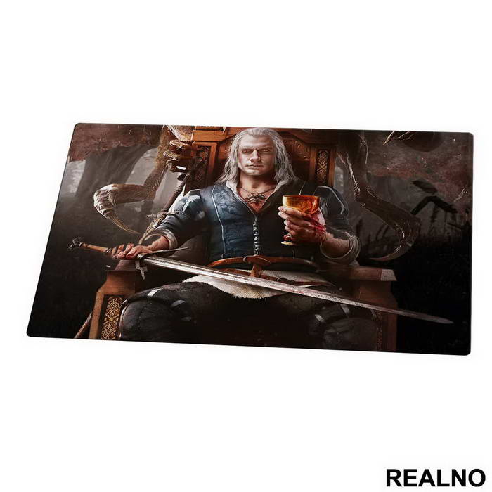 Geralt Sitting On A Throne With A Cup - The Witcher - Podmetač Za Sto