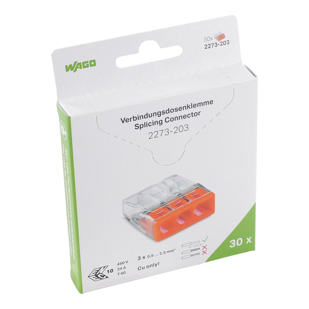 WAGO 2273-203/995-030 KLEMA 3X0,5-2,5MM 450V/4KV/2 24A NARANDŽASTA