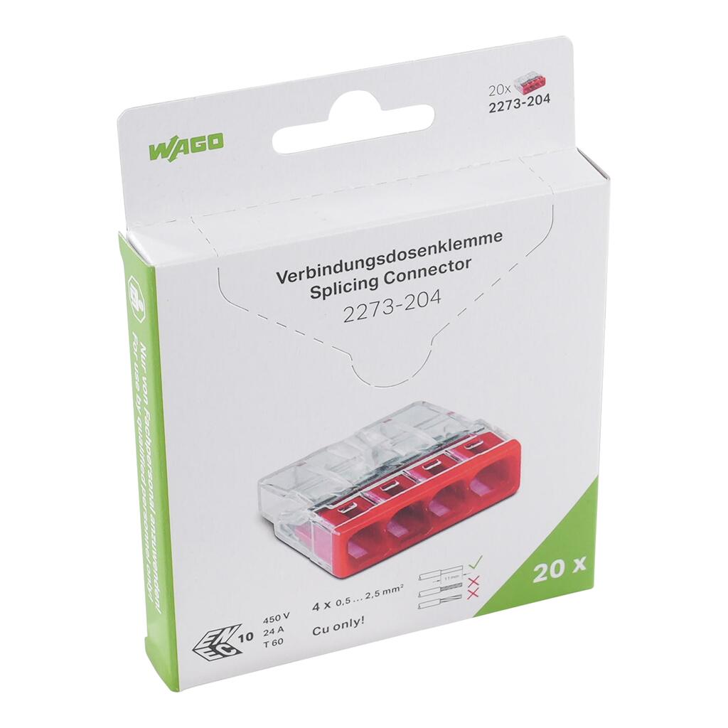 WAGO 2273-204/995-020 KLEMA 4X0,5-2,5MM 450V/4KV/2 24A CRVENA