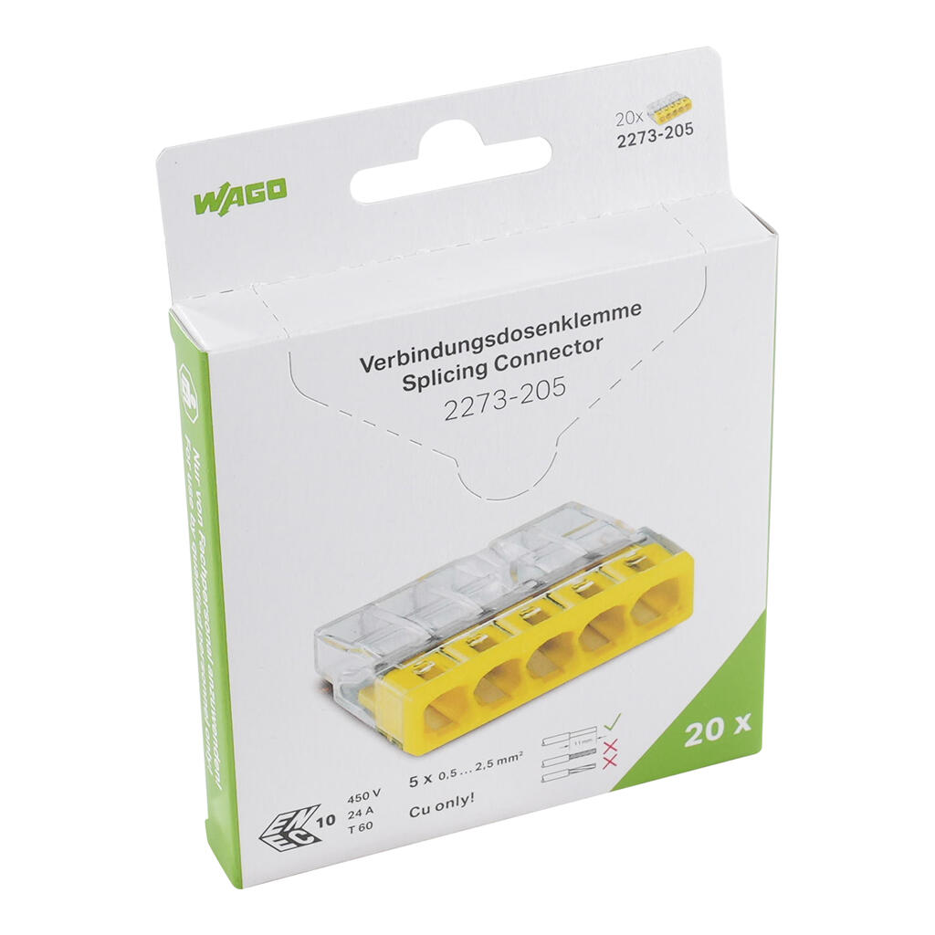 WAGO 2273-205/995-020 KLEMA 5X0,5-2,5MM 450V/4KV/2 24A ŽUTA