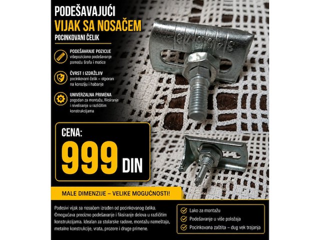 Podesivi vijak sa nosačem – pocinkovani čelik