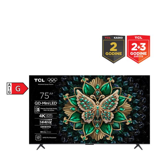 Televizor TCL 75C6K/QLED-Mini LED/75"/4K UHD/144Hz/Google TV/crna