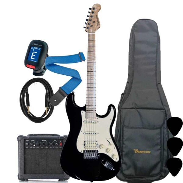 Wakertone VK77-BK 15W Električni gitarski paket sa Vaker VG15 pojačalom i kompletnom opremom – Black