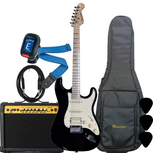 WAKERTONE VK77-BK 40W Električni gitarski paket sa Vaker AG40 pojačalom i kompletnom opremom – Black
