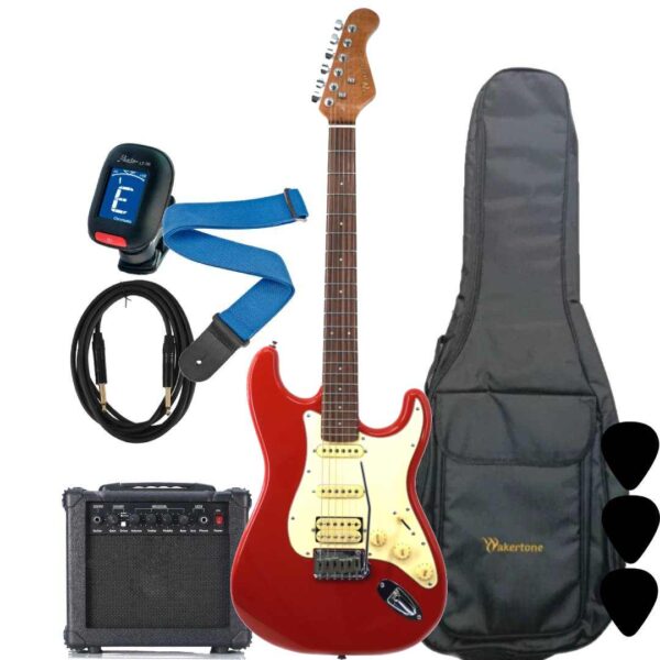 WAKERTONE VK77-RD 15W Električni gitarski paket sa Vaker VG15 pojačalom i kompletnom opremom – Red